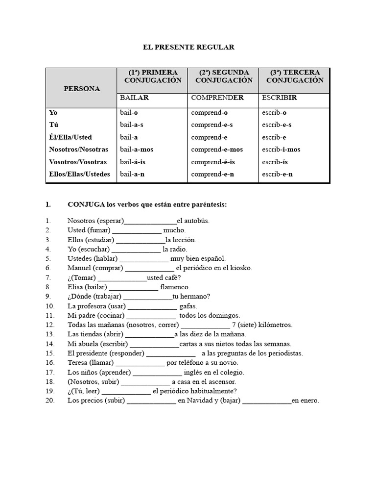Presente Regular y Numeros | PDF | Artes del Lenguaje y Comunicación ...