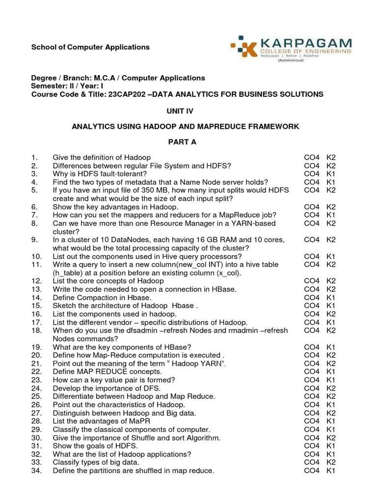 UNIT IV DABS | PDF | Apache Hadoop | Map Reduce