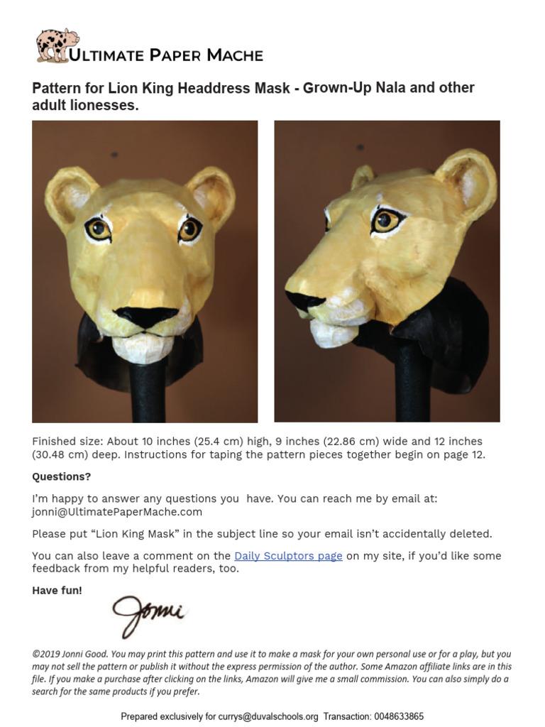 Lioness Headress Pattern | PDF | Paint | Paperboard
