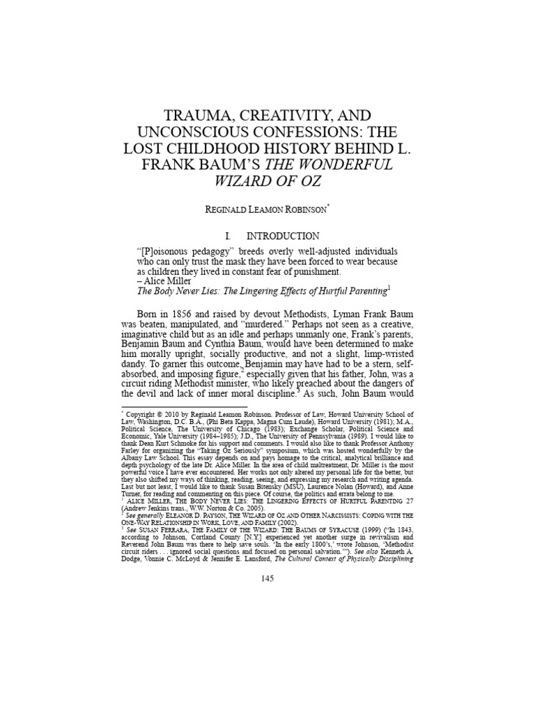 Trauma, Creativity, And Unconscious Confessions- The Lost Childhood History Behind l. Frank Baum ...