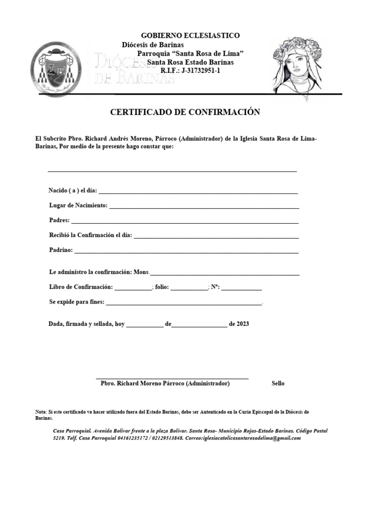 Certificado de Confirmacion 2023 | PDF
