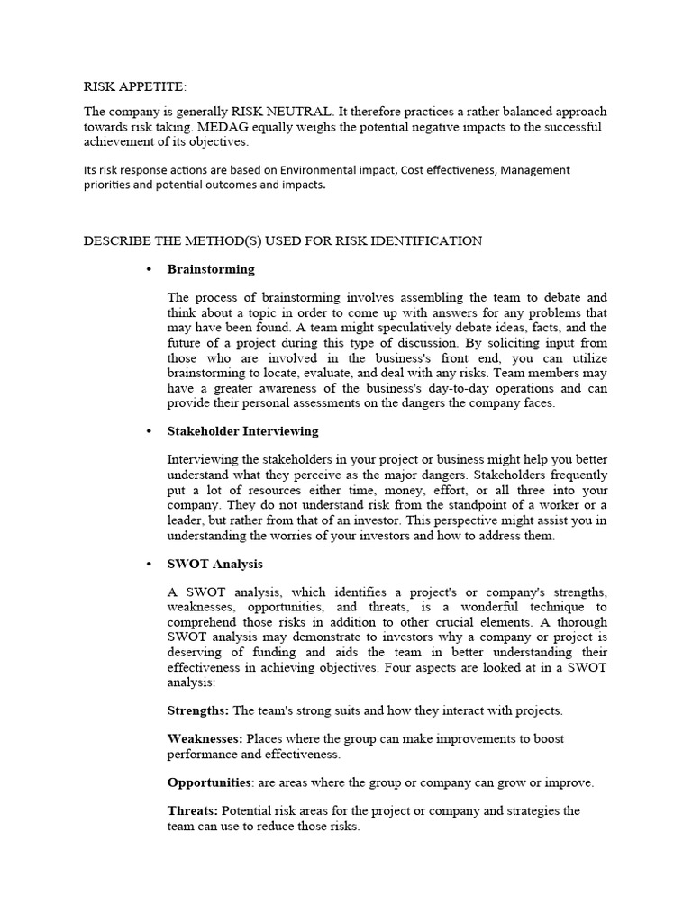 RISK APPETITE | PDF | Risk | Swot Analysis