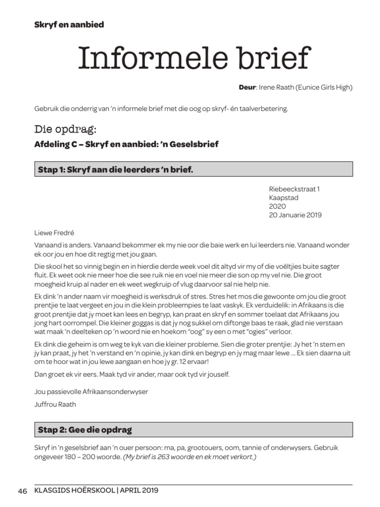 1.3.5 April 2019 Skryf - Informele Brief Min | PDF