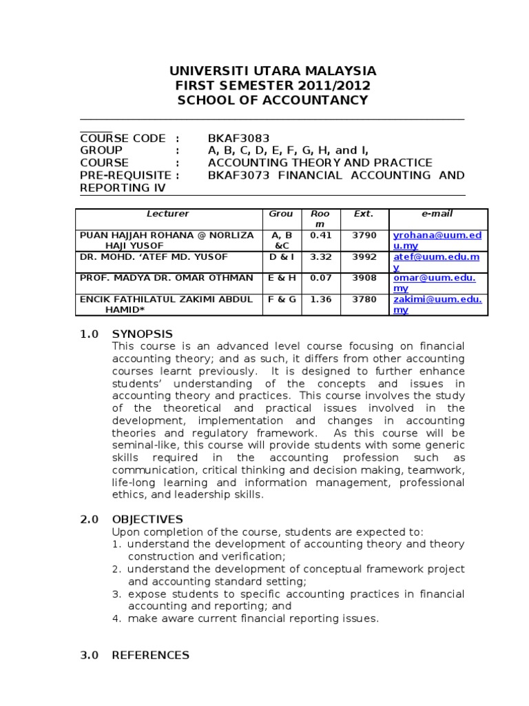 Accounting Theory Syllabus 2011 - Student - Version | PDF ...