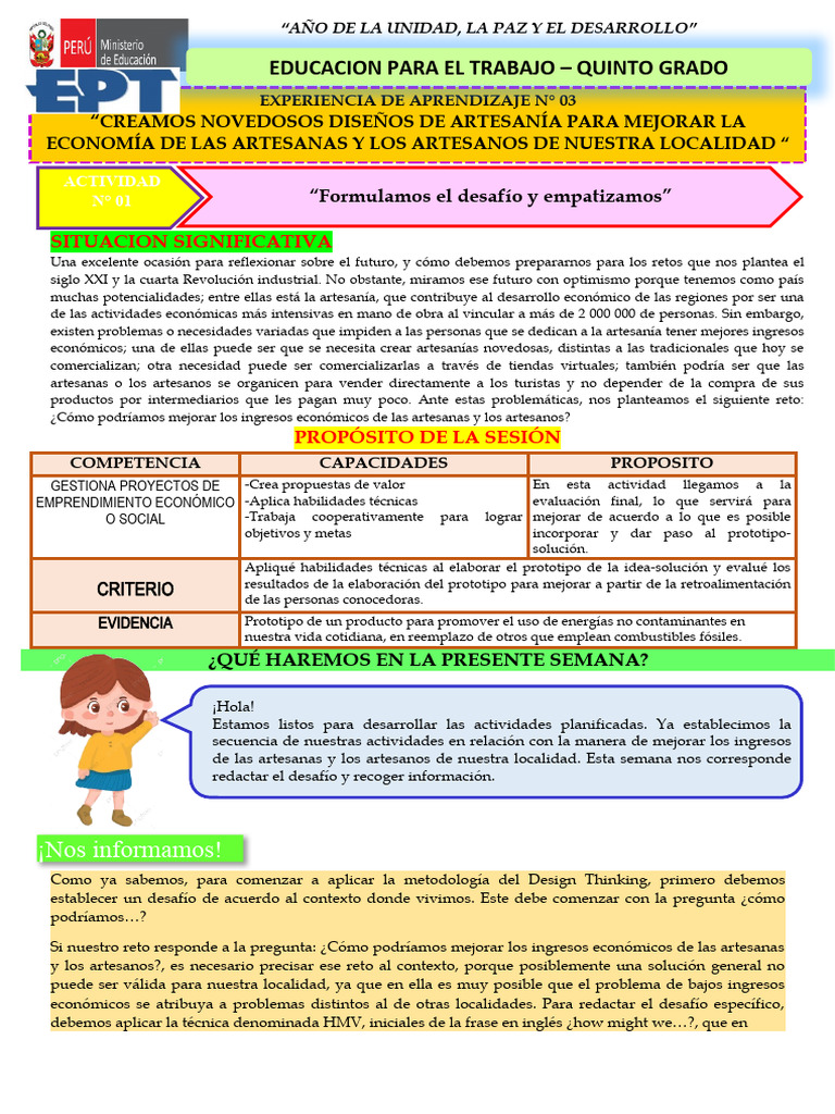 Experiencia de Aprendizaje #03 - Actividad #01 - 5to Grado - Ept | PDF | Evaluación | Aprendizaje