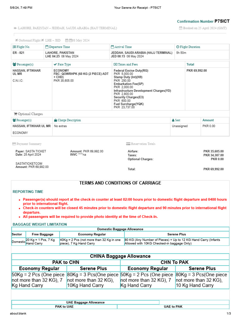 Your Serene Air Receipt - P75ICT | PDF | Credit Card | Identity Document