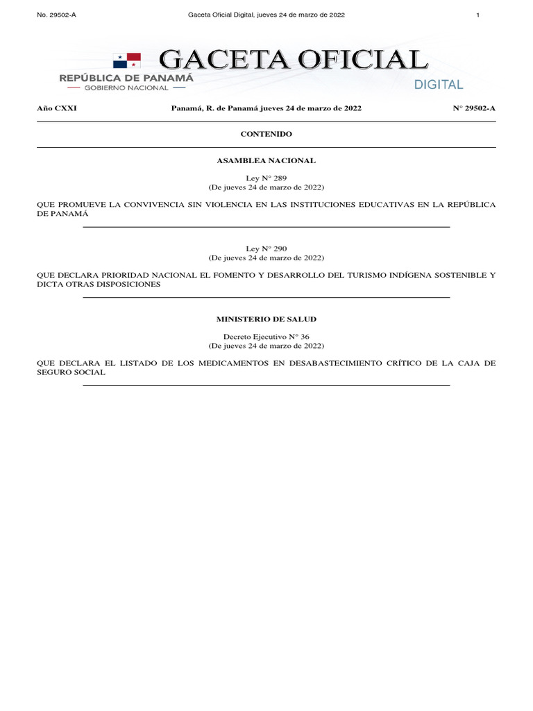 Gacetta Ley 289 | PDF