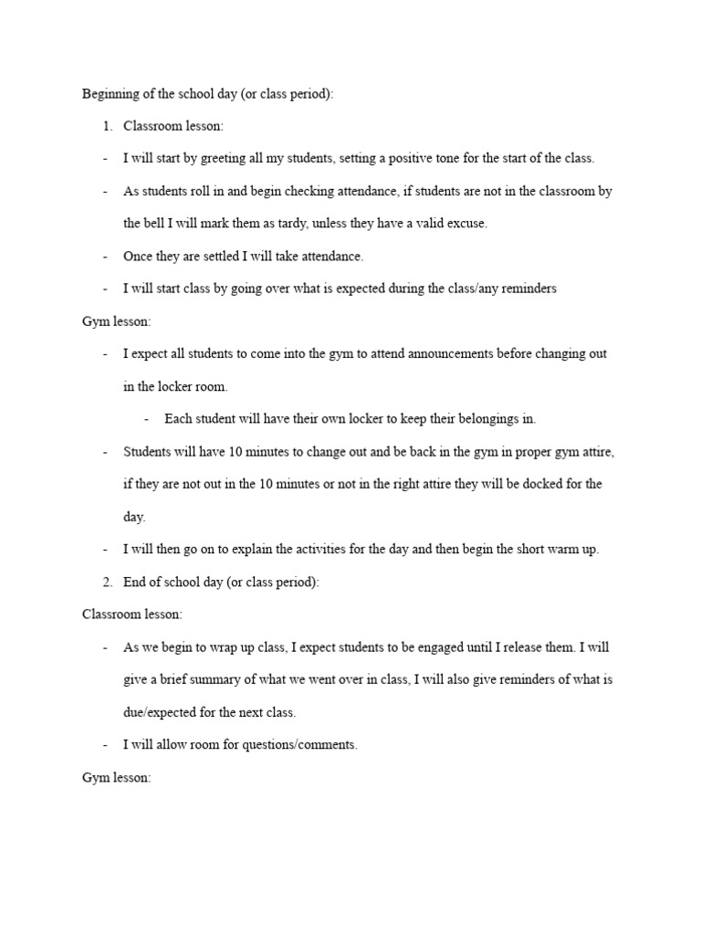 Classroom and Gym Management Guidelines | PDF | Learning