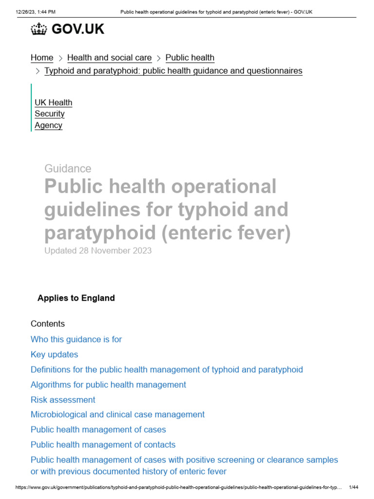 Public Health Operational Guidelines For Typhoid and Paratyphoid ...