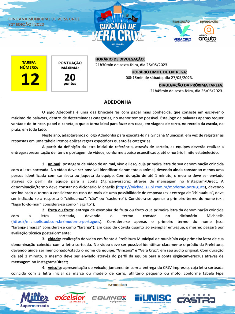 Tarefa 12 Adedonha | PDF