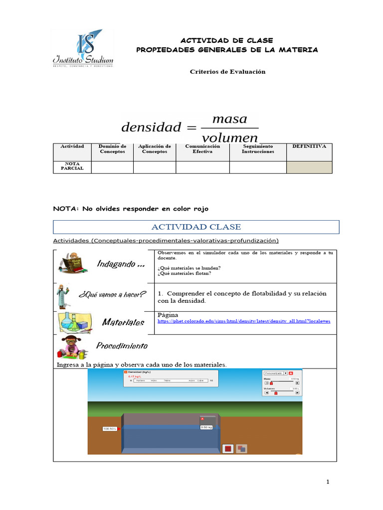 Actividad Clase - Densidad | PDF | Flotabilidad | Densidad
