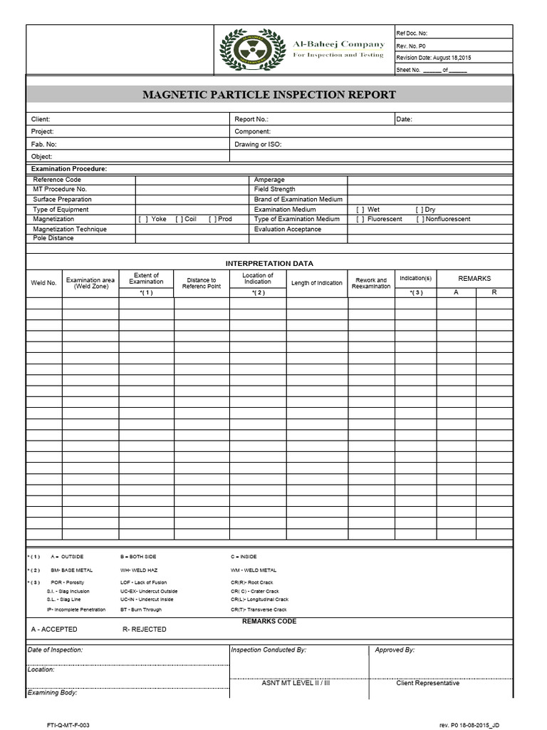 Magnetic Particle Report | PDF | Welding | Construction