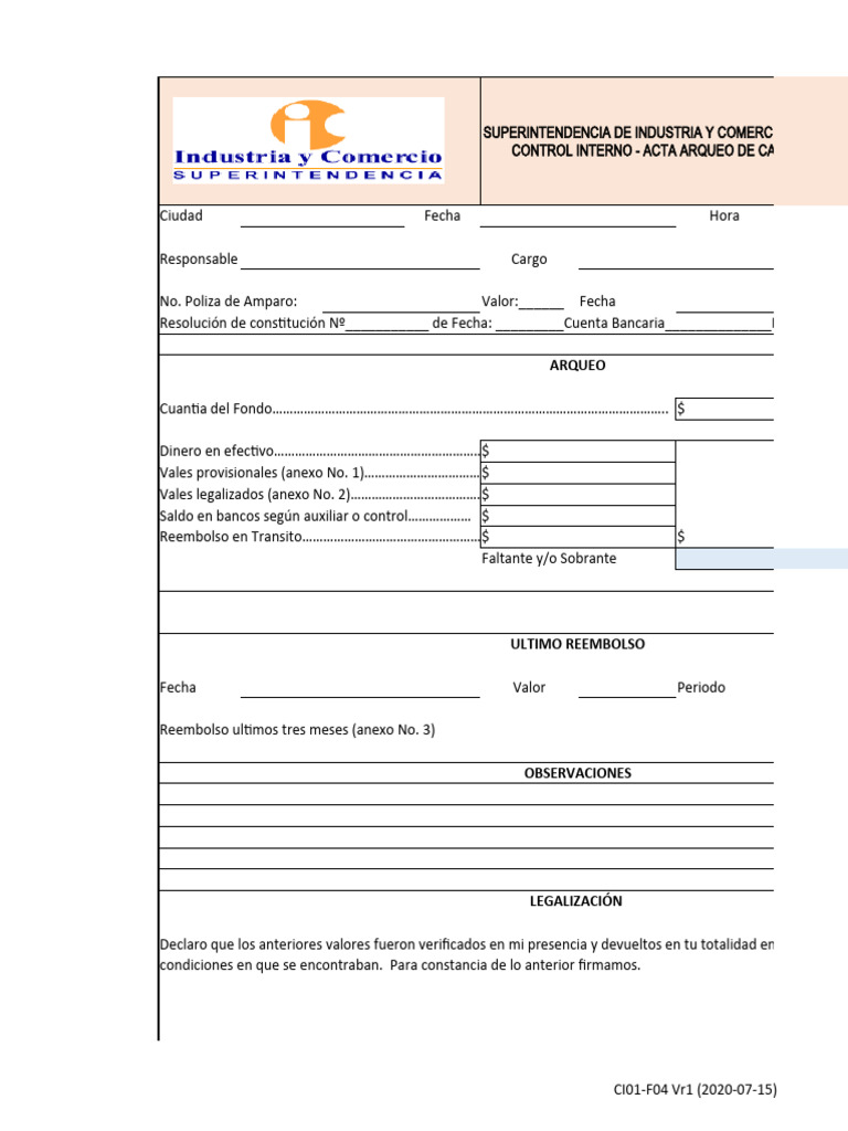 Acta de Arqueo de Caja Menor 2020 | PDF