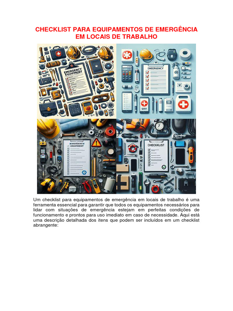 Checklist para Equipamentos de Emergência em Locais de Trabalho | PDF | Tecnologia e Engenharia