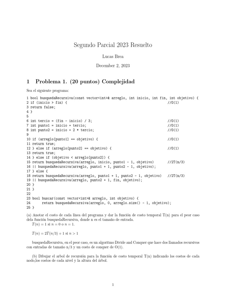 Segundo Parcial 2023 Resuelto | PDF | Complejidad de tiempo | Matemáticas Aplicadas