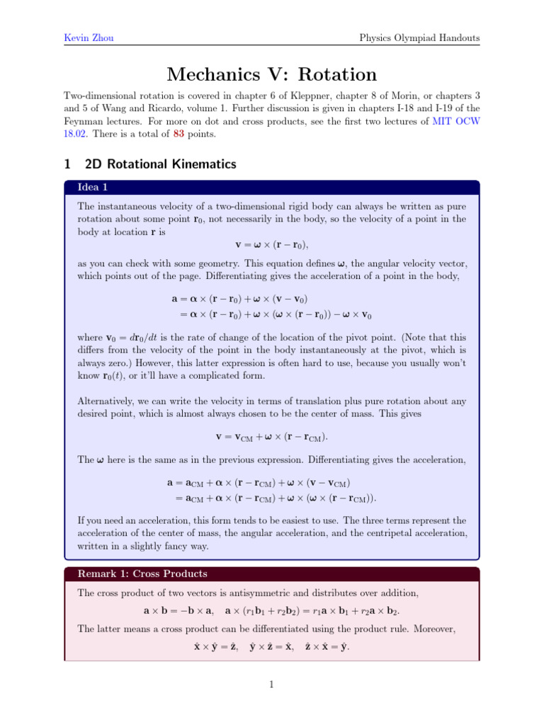 Mechanics V: Rotation: 1 2D Rotational Kinematics | Download Free PDF ...