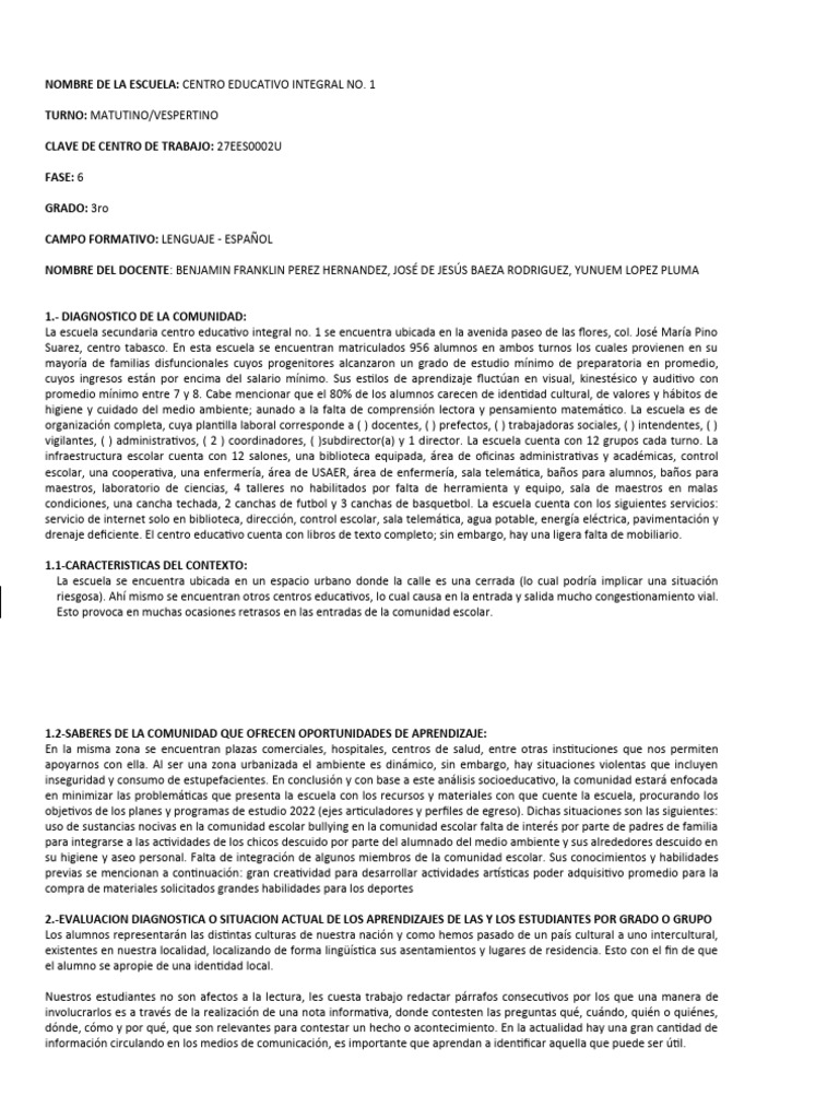 Programa Analitico 3ro Español 2 | PDF | Evaluación | Comunicación
