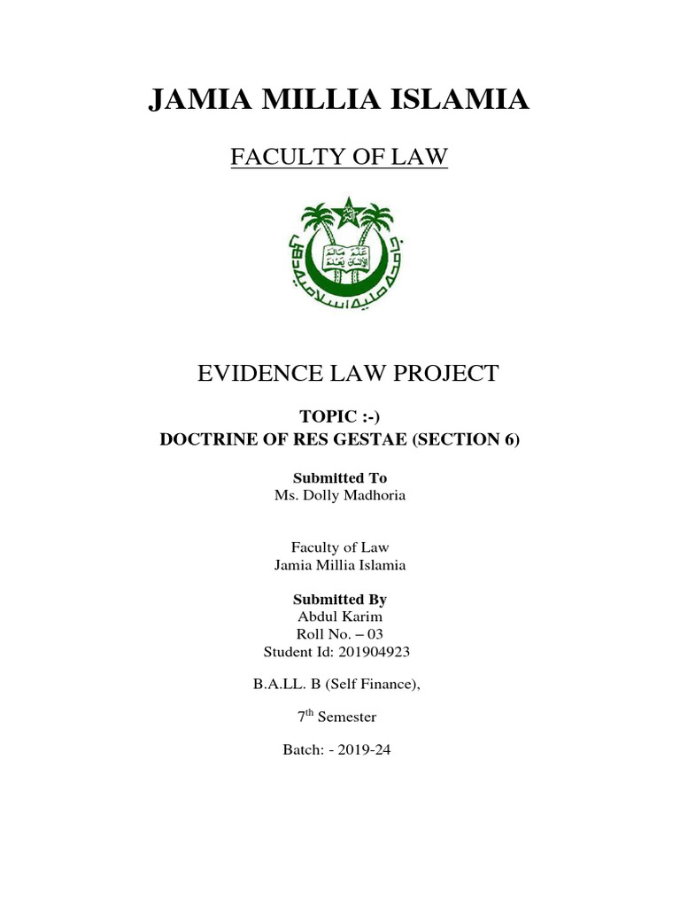 Evidence Project - DOCTRINE OF RES GESTAE (SECTION 6) | PDF | Evidence ...