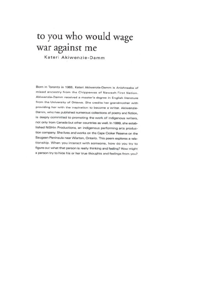To You Who Would Wage War Against Me Poem | PDF