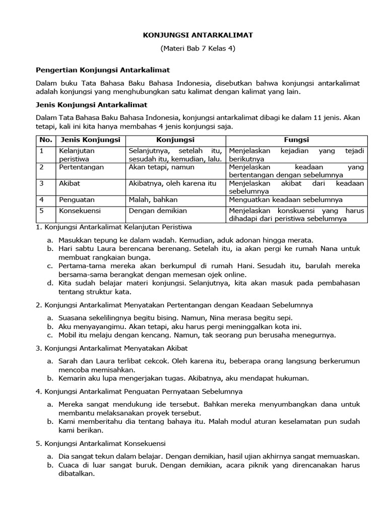 Konjungsi Antarkalimat MATERI | PDF