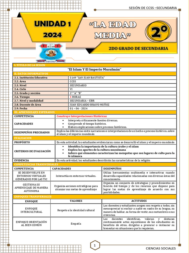 2º Ab Sesión Semana 2 Uni 1 - CCSS 2024 - Juan Bravo | PDF | Enseñando | Aprendizaje