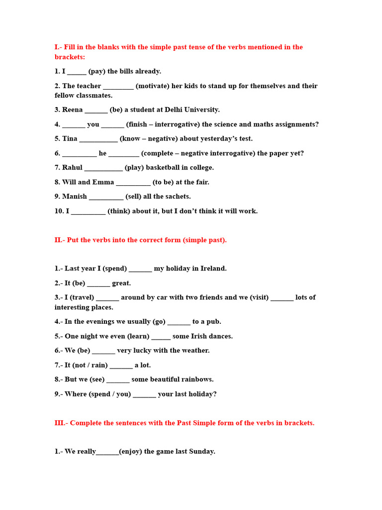 Simple Past Exercises (1) | PDF | Linguistic Morphology | Syntax