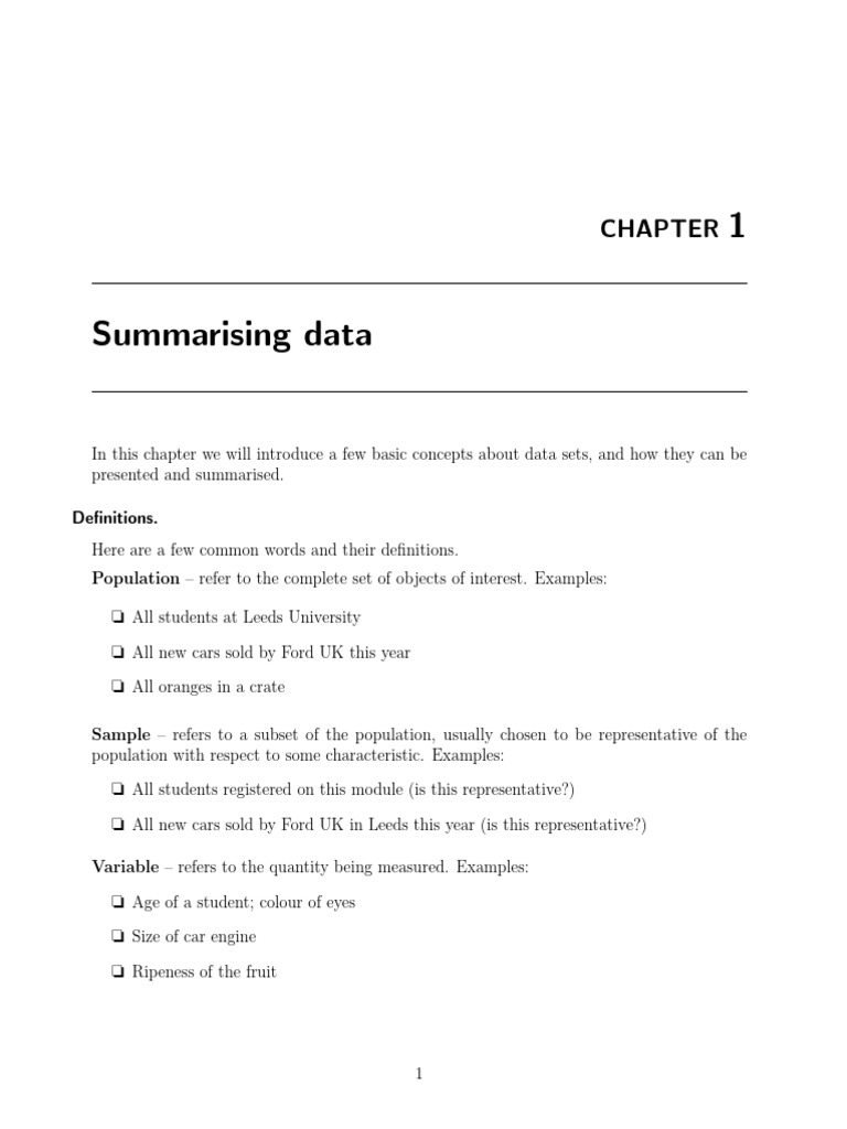 Chapter Notes Chapter 1 Pdf Histogram Statistics