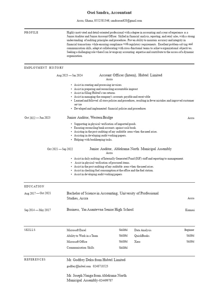 Sandra Osei's Resume | PDF | Audit | Accounting