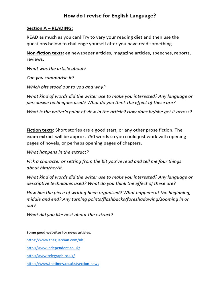 How To Revise For English Language | PDF | Writers | Human Communication