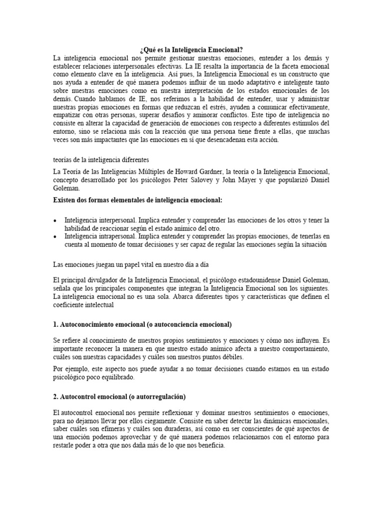 Qué Es La Inteligencia Emocional Pdf Inteligencia Emocional Las