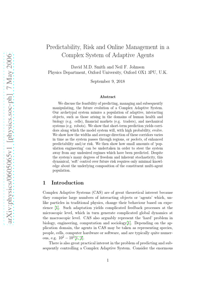 Predictability, Risk and Online Management in A Complex System of Adaptive Agents | PDF | System ...