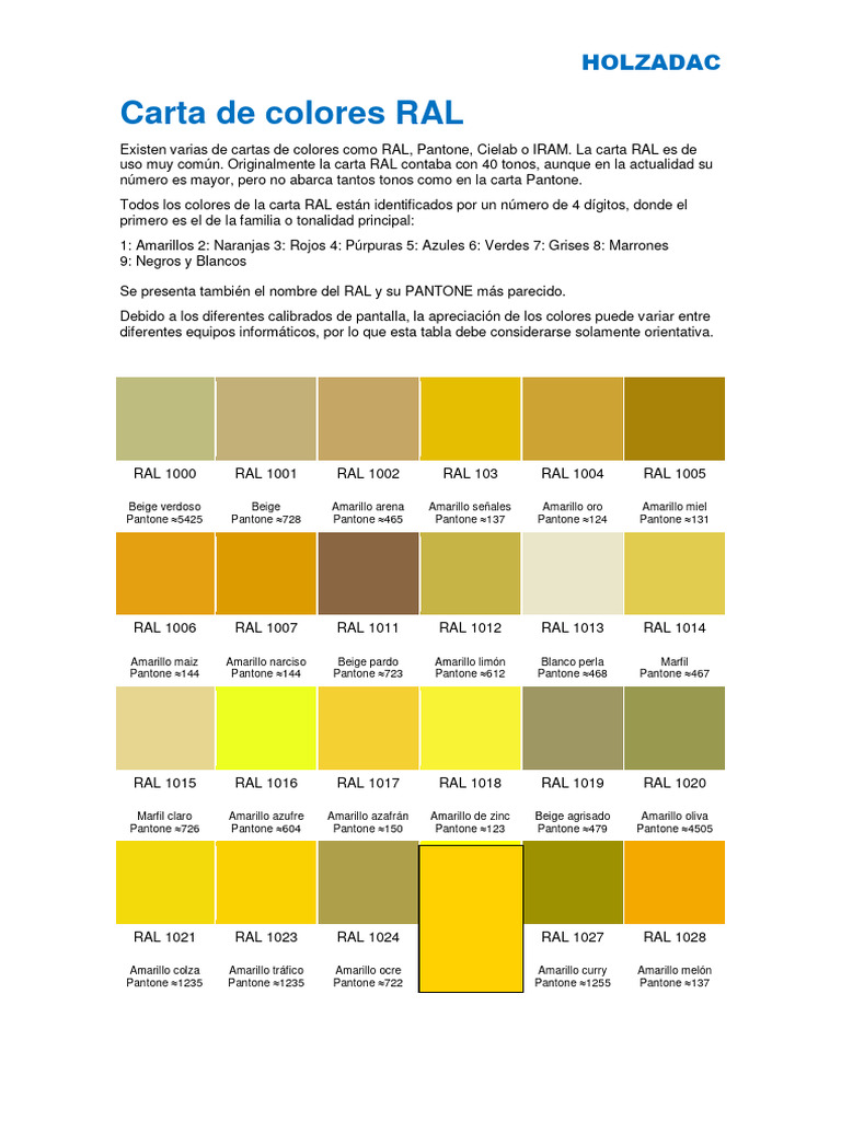 Rev.01 Cartilla de Colores - Ral | Descargar gratis PDF | marrón | Amarillo