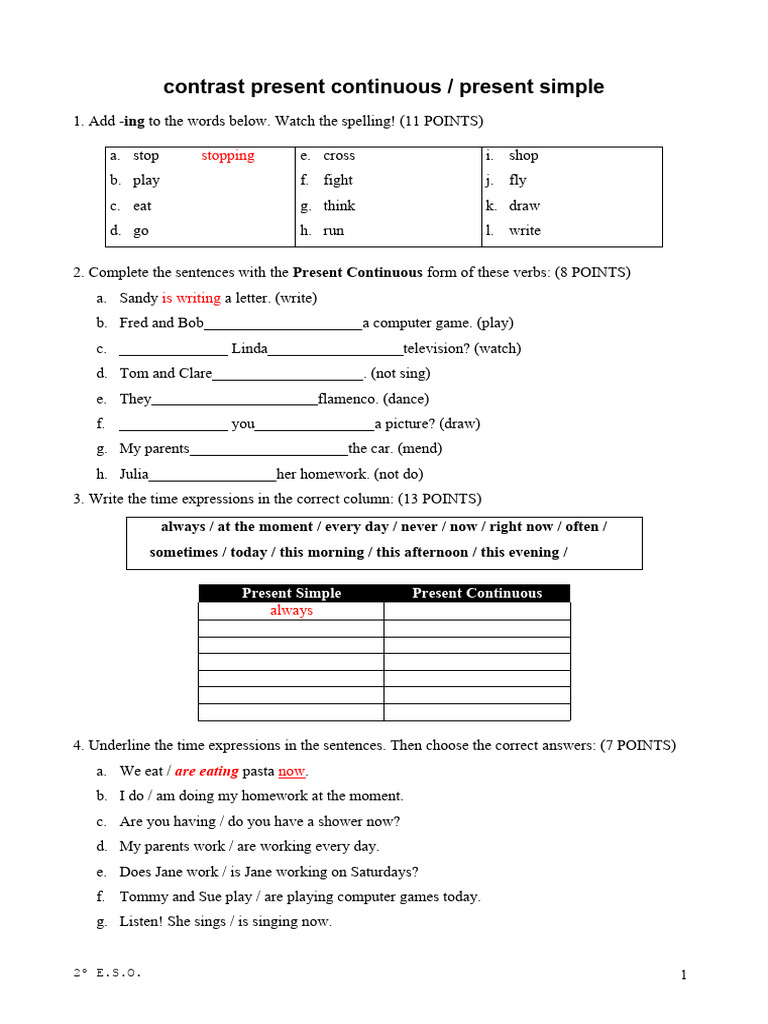 EXAM Present-Simple-Continuous | PDF | Languages | Foreign Language Studies
