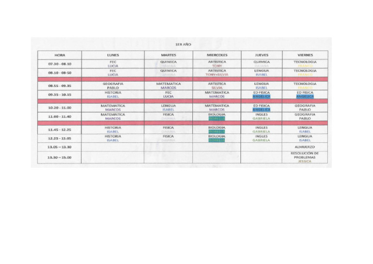 Horario - 1er Año | PDF