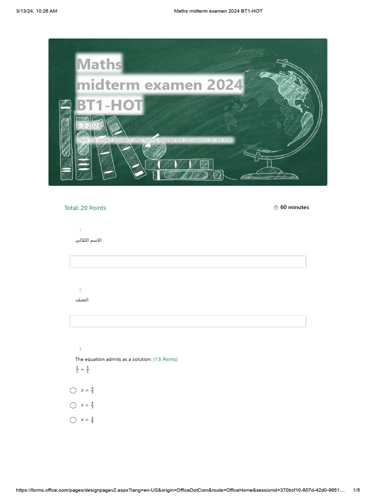 Maths Midterm Examen 2024 BT1-HOT | PDF | Equations | Mathematical Objects
