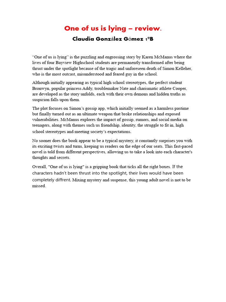 One of Us Is Lying | PDF | Young Adult