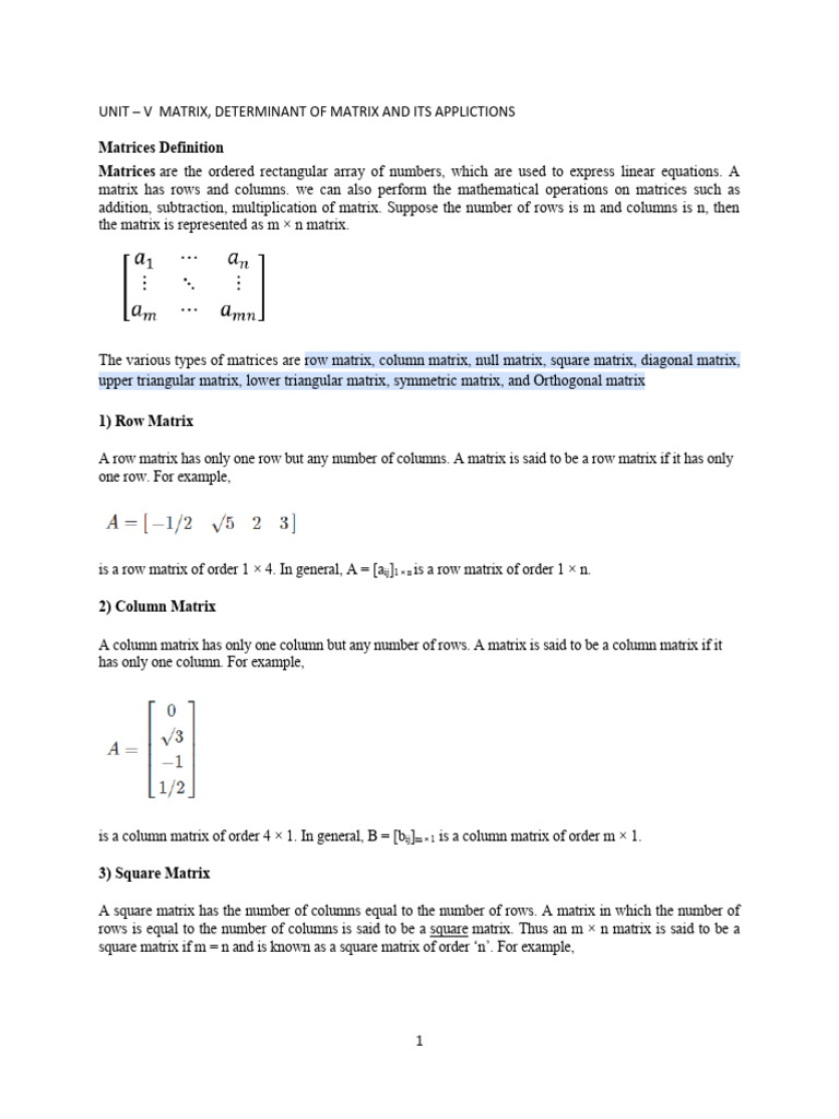 Unit V Matrix Materials | PDF | Matrix (Mathematics) | Eigenvalues And Eigenvectors