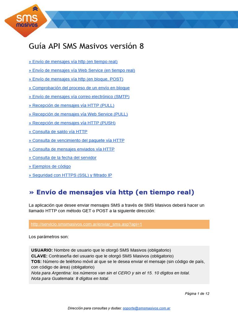 Guía API SMS Masivos | PDF | Redes | Internet y web
