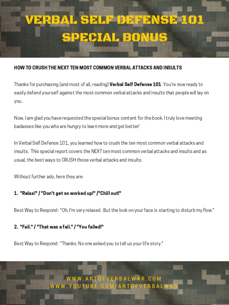 Verbal Self Defense 101 Bonus Content | PDF