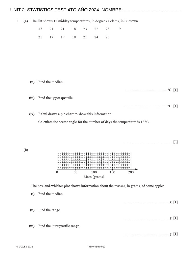 Statistics Test Igcse Level | PDF | Statistics | Descriptive Statistics