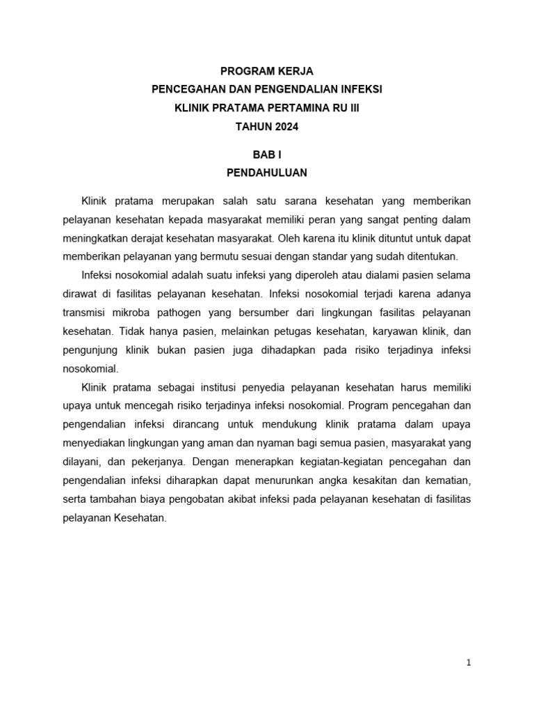 Program Kerja Ppi Klinik Pratama Pertamina Ru Iii Tahun 2024 | PDF