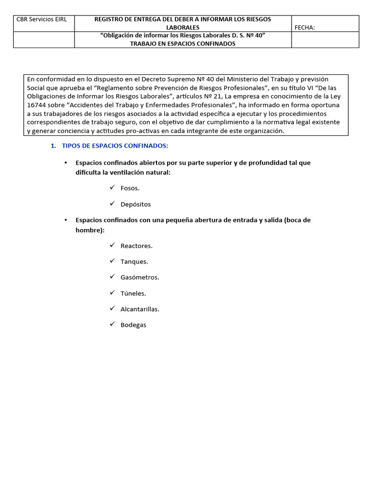 Odi Obligacion de Informar Trabajo en Espacios Confinados | Descargar ... Odi Obligacion de Informar Trabajo en Espacios Confinados | Descargar ...