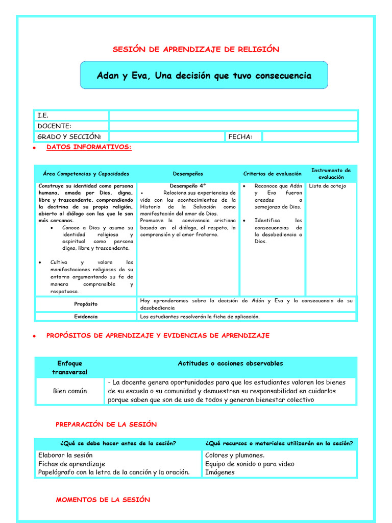3° Ses Relig Adan y Eva | PDF | Adán y Eva | Adán