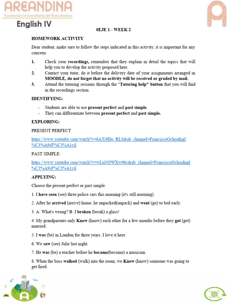 English 4 - EJE 1 - week 2 | PDF