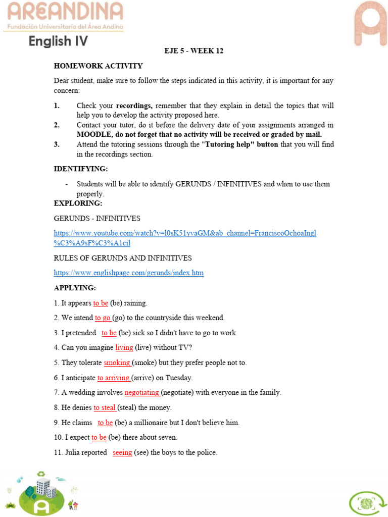 Gerunds vs. Infinitives Homework Guide | PDF | Language Arts & Discipline