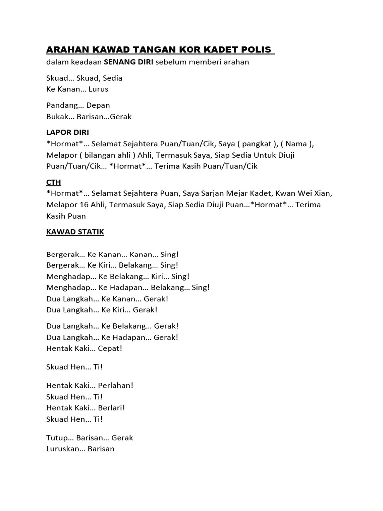 Arahan Kawad Tangan Kor Kadet Polis2 | PDF
