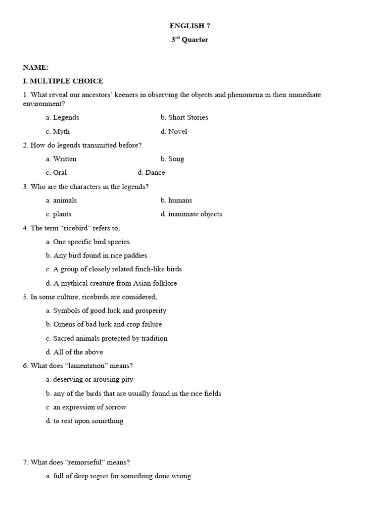 English 7 | PDF | Legends