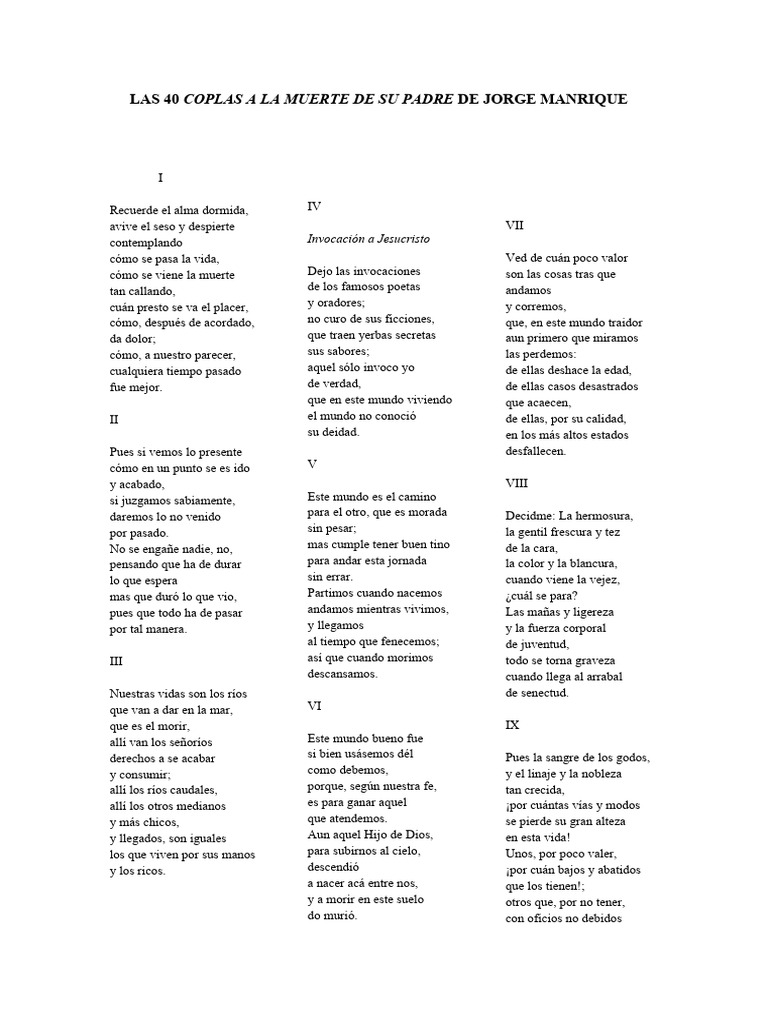 Coplas Manrique y Preguntas | PDF