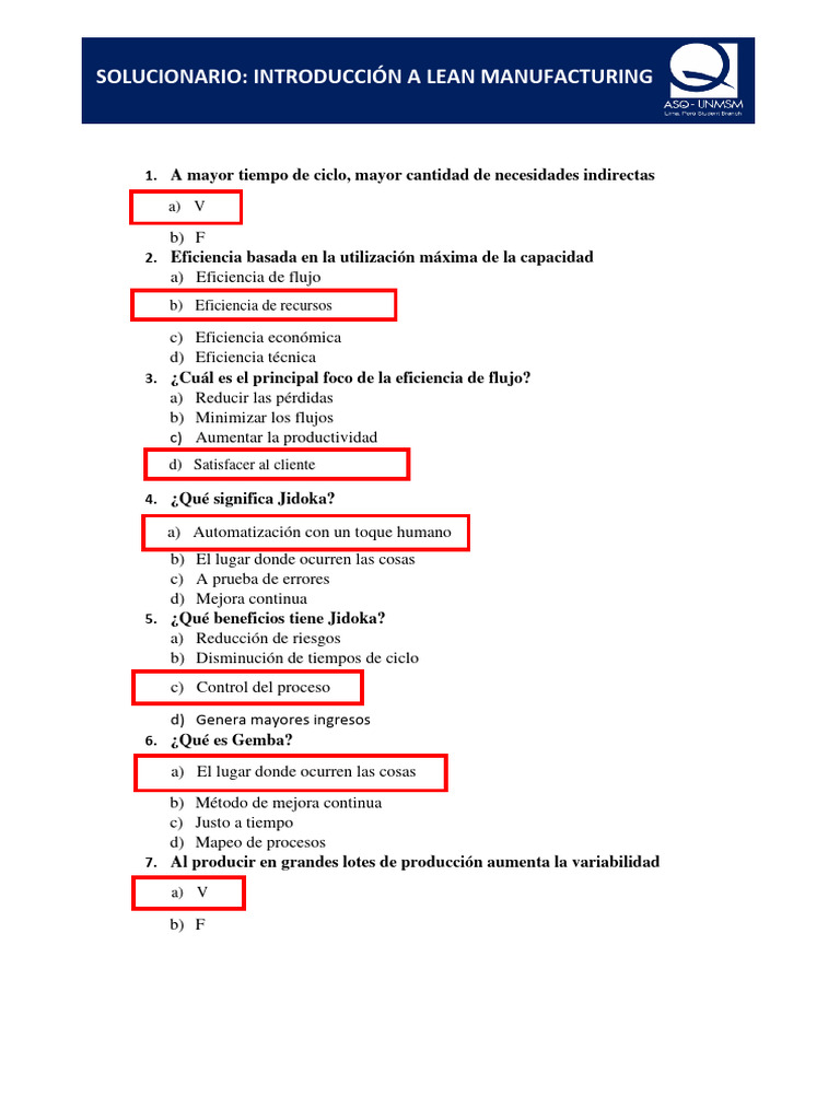 Solucionario Lean Manufacturing | PDF