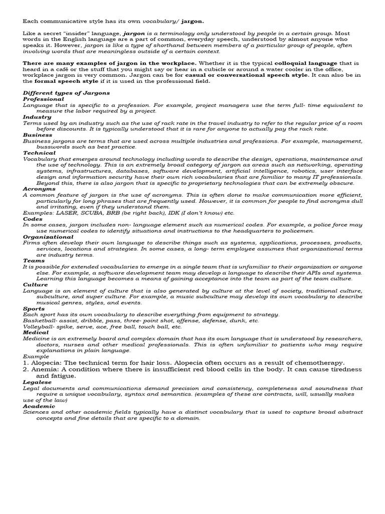 Types of Jargons | PDF | Jargon | Hair Loss